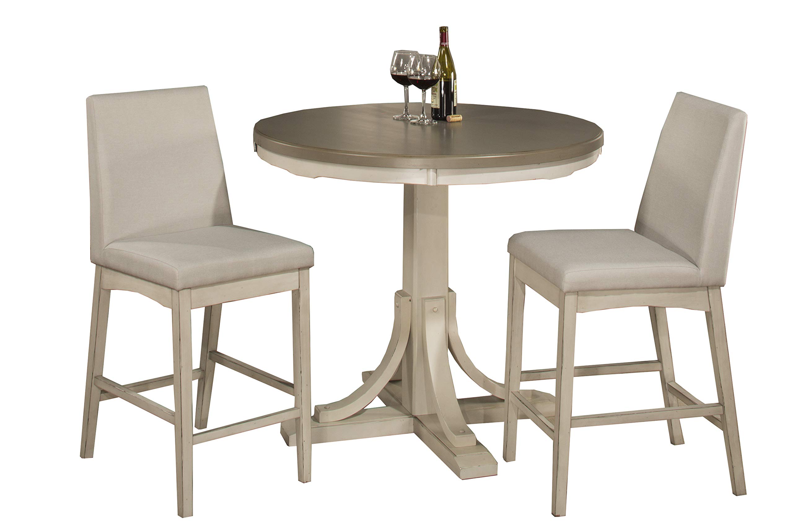 Hillsdale Furniture Counter Height Round Dining Table, Distressed Gray/Sea White