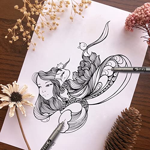 Brusarth Precision Black Micro-Pen Fineliner Ink Pens, Waterproof Archival Ink, Drawing Pens, Artist Illustration Pens, Multiliner, for Art Watercolor, Sketching, Anime, Manga, Design, 9/Set(Black)