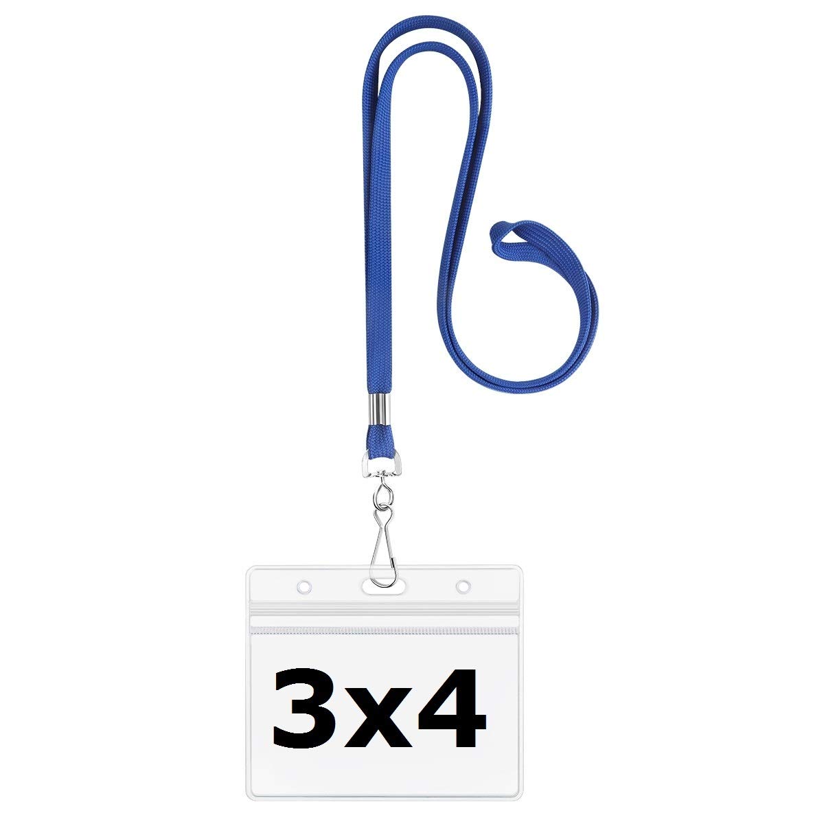 Nametag Badge Holders with Lanyard 3x4 Horizontal Badge Holder Waterproof PVC ID Cards by ZHEGUI (Royal Blue, 100 Pack)