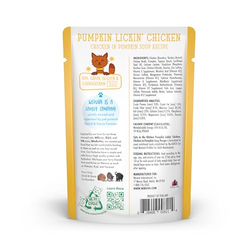 Weruva Cats in The Kitchen, Pumpkin Lickin' Chicken with Chicken Breast in Pumpkin Soup Cat Food, 3oz Pouch (Pack of 12)