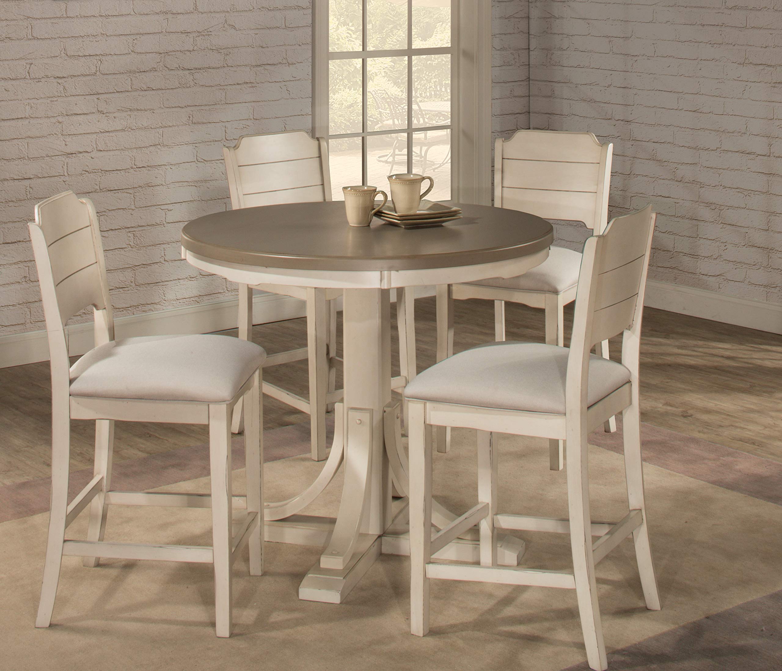 Hillsdale Furniture Counter Height Round Dining Table, Distressed Gray/Sea White