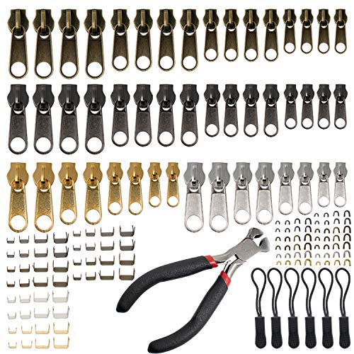 Zipper Repair Kit with Replacement Zippers [197pcs] Zipper Fix Kit & Replacement Zipper Slider Set with Pliers - Ideal for Fixing Luggage, Coats, Jean, Jackets, Tents - Zipper Repair On The Go