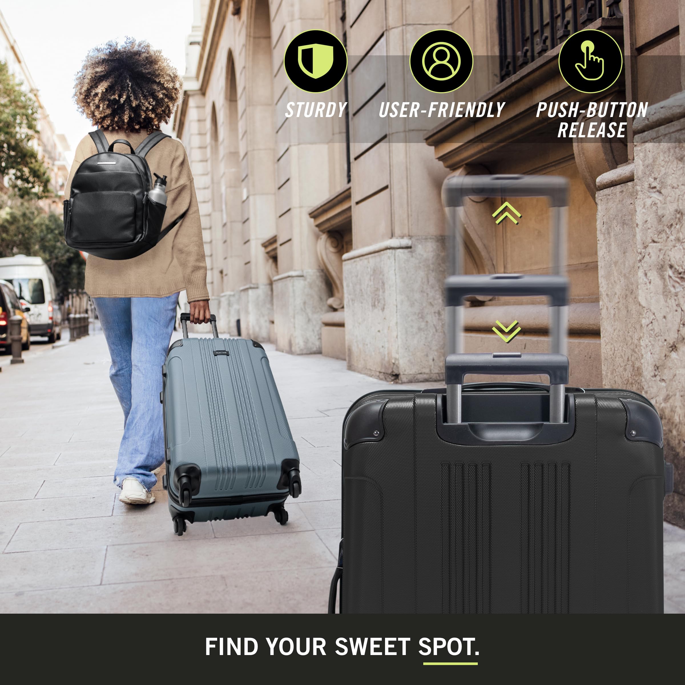 Kenneth Cole REACTION Out of Bounds Lightweight Hardshell 4-Wheel Spinner Luggage, Midnight Black, 28-Inch Checked