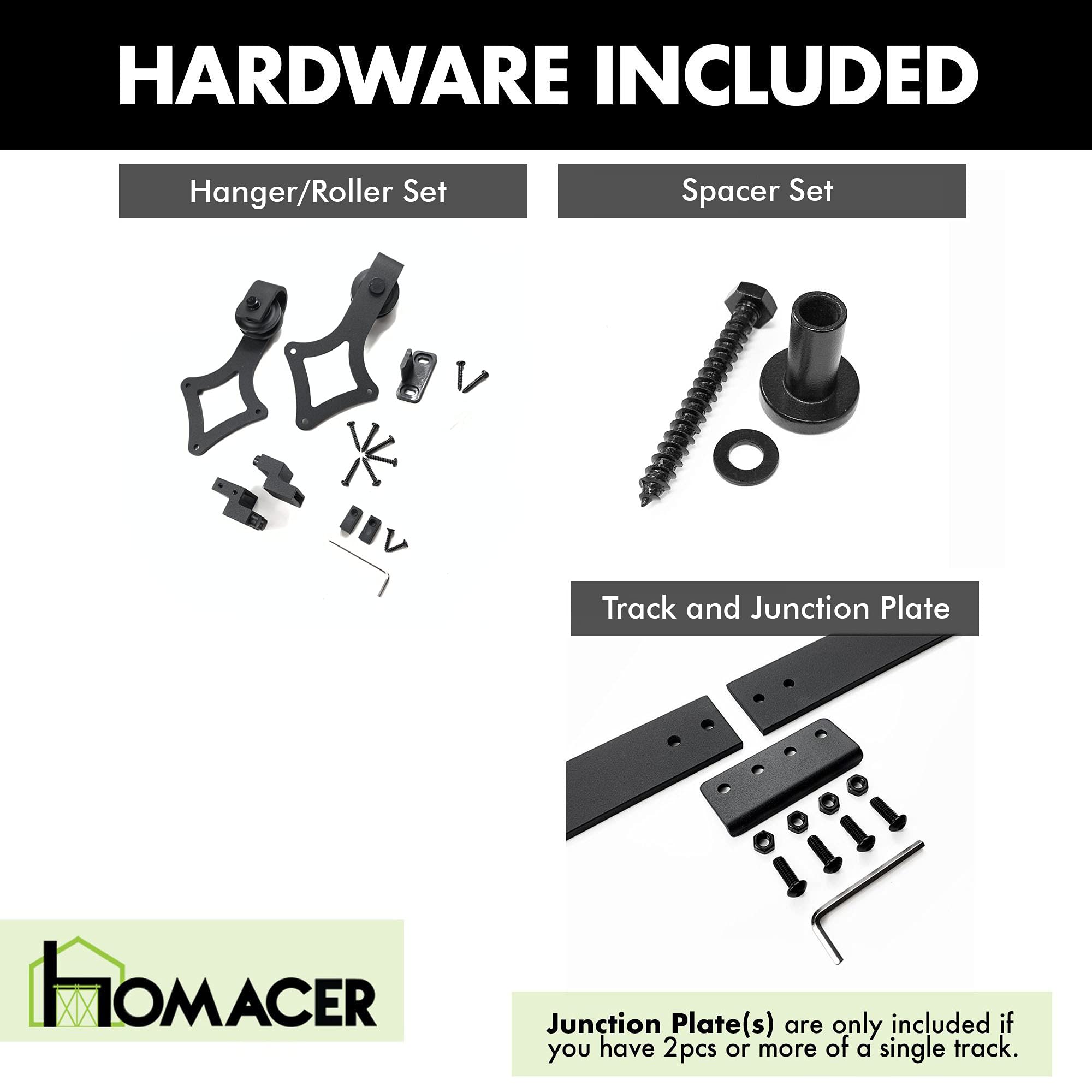 Homacer Mini Black Rustic Non-Bypass Sliding Barn Door Hardware Kit, for One/Single Door, 48-inch Long Flat Track, Diamond Design Roller, Cabinet TV Stand Console Use…