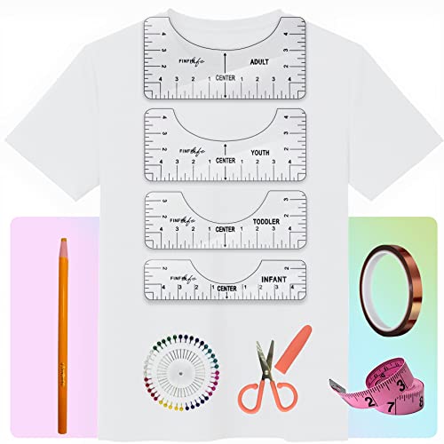 FINFINLIFE Tshirt Ruler Kit - 9Pcs, Transparent Tshirt Ruler Guide for Vinyl, Shirt Alignment, T Shirt Rulers to Center Designs, Shirt Ruler for Vinyl Alignment, T Ruler for Infant Toddler Youth Adult