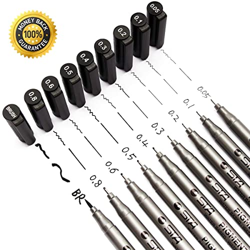 Brusarth Precision Black Micro-Pen Fineliner Ink Pens, Waterproof Archival Ink, Drawing Pens, Artist Illustration Pens, Multiliner, for Art Watercolor, Sketching, Anime, Manga, Design, 9/Set(Black)