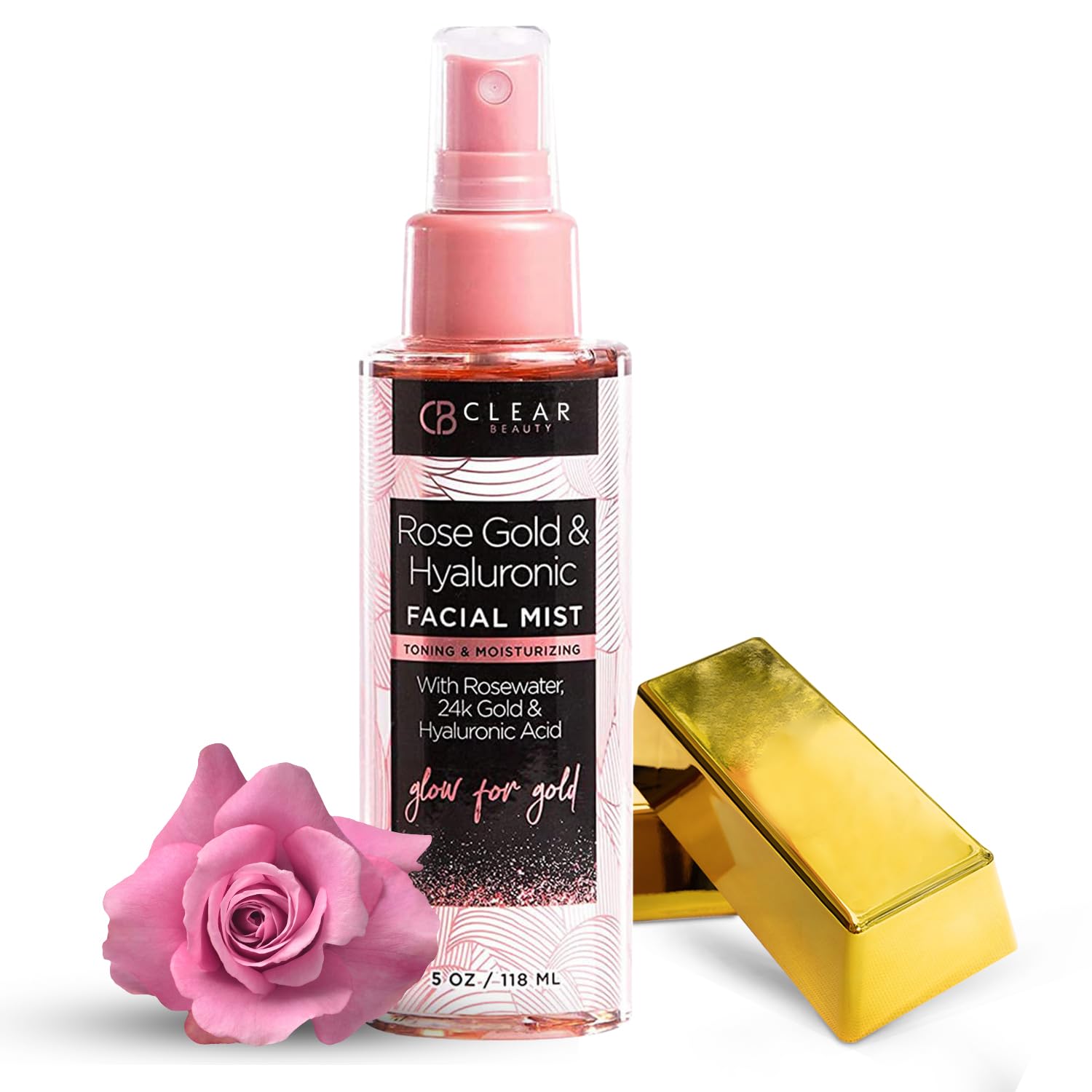 Clear Beauty Rose Gold & Hyaluronic Acid Face Mist - Dermatologist Tested, Moisturizes, Calms Redness & Tones Skin, Balancing Facial Spray, Cruelty-Free, Vegan, 95% Natural, Non - GMO, All Skin Types