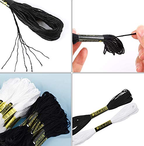 Cldamecy Embroidery Floss,13 Skeins White & 13 Skeins Black Embroidery Threads for Cross Stitch,Friendship Bracelets String,and DIY Art Craft ,with 10 PCS Floss Bobbins