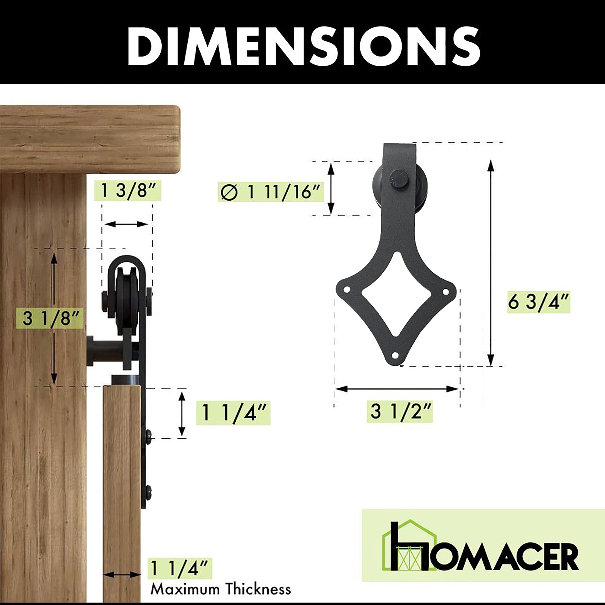 Homacer Mini Black Rustic Non-Bypass Sliding Barn Door Hardware Kit, for One/Single Door, 48-inch Long Flat Track, Diamond Design Roller, Cabinet TV Stand Console Use…