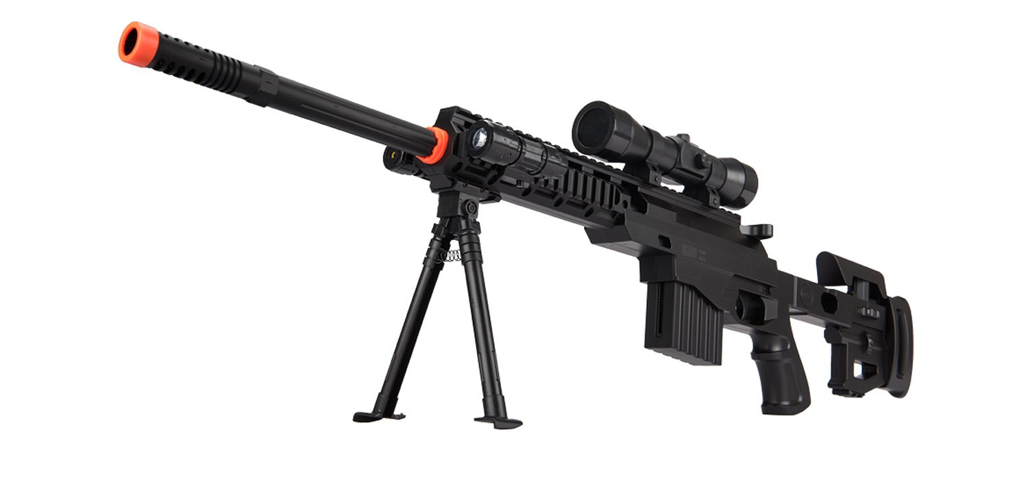 UKARMS CQB P1402 Spring Airsoft Tactical Sniper Rifle Gun : Folding Stock + Flashlight + Bipod