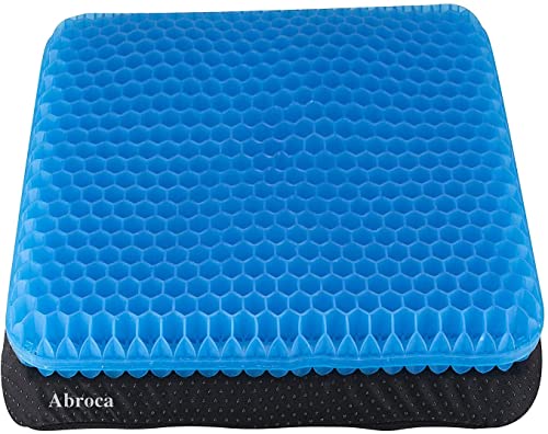 Abroca Gel Seat Cushions for Long Sitting, Double Thick Cooling Seat Pads for Back Sciatica Tailbone Pain Pressure Relief with Non-Slip Cover, Chair Pads for Car Seat Driver, Office Desk,Wheelchair