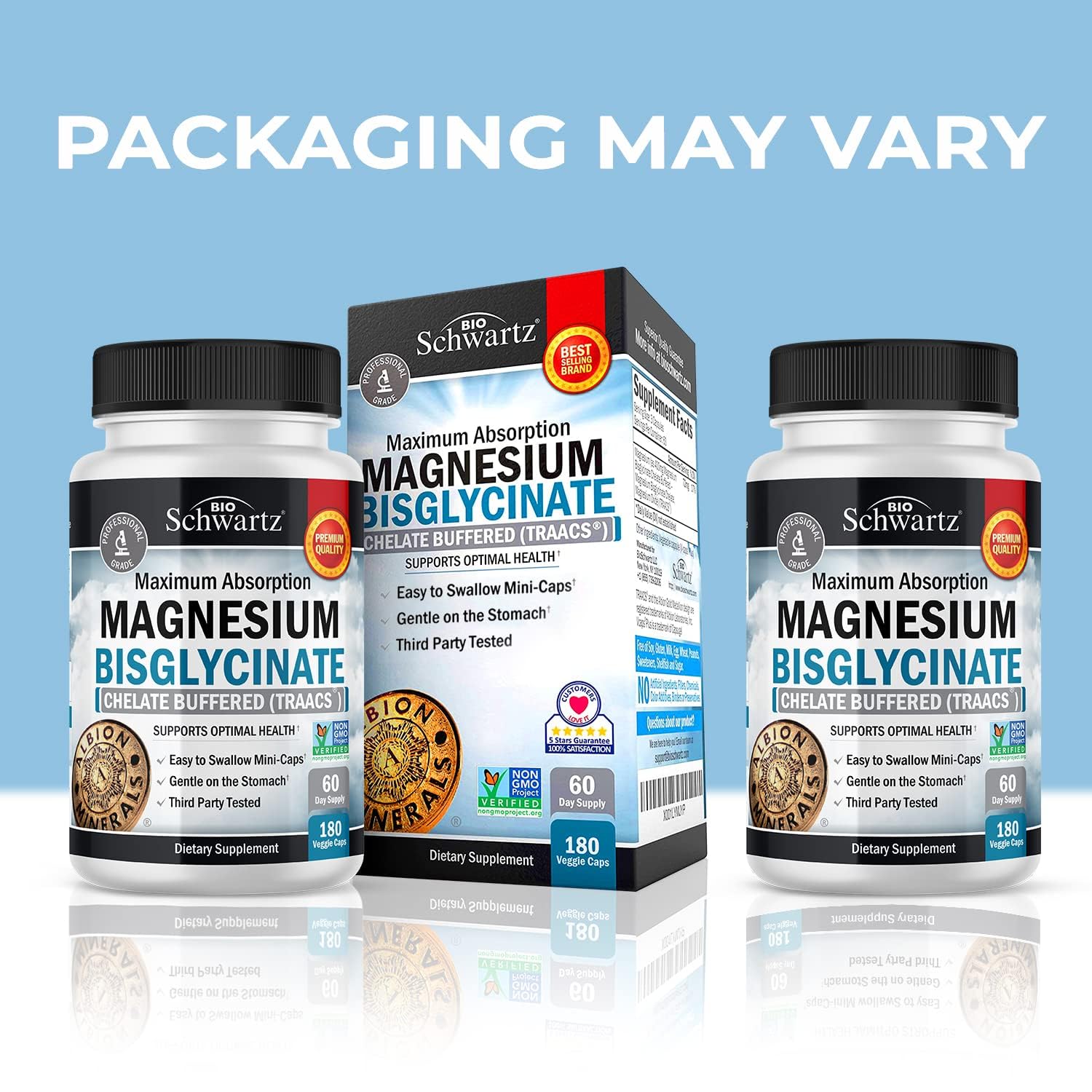 Magnesium Bisglycinate Chelated Supplement - High Absorption Magnesium Supplement for Muscle, Bone & Joint Support - Non-GMO, Non-Laxative, Fully Buffered for Maximum Bioavailability - 180 Capsules