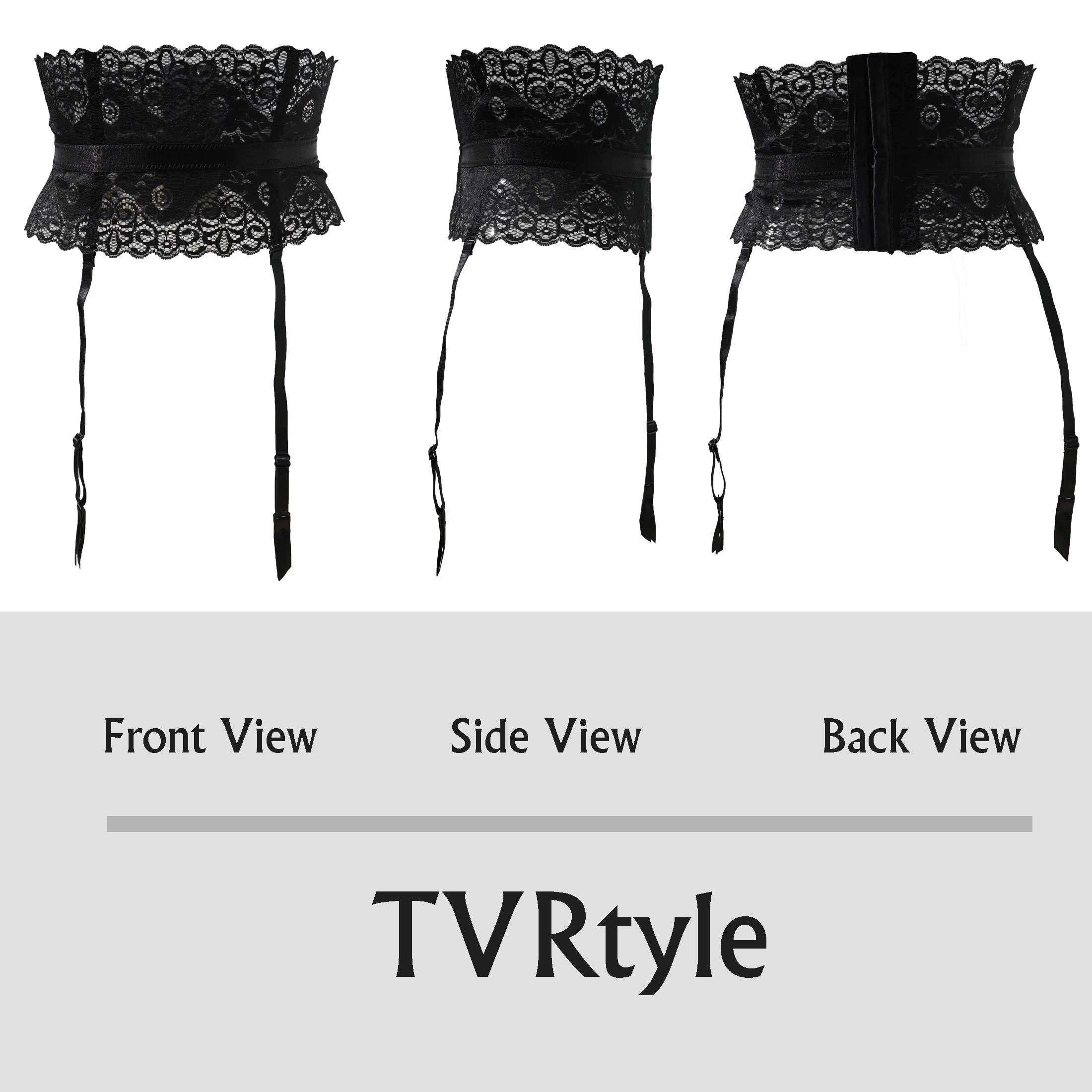 Women Lace 4 Straps Metal Buckles Mysterious Black Sexy Garter Belt for Stockings S508B (Medium)