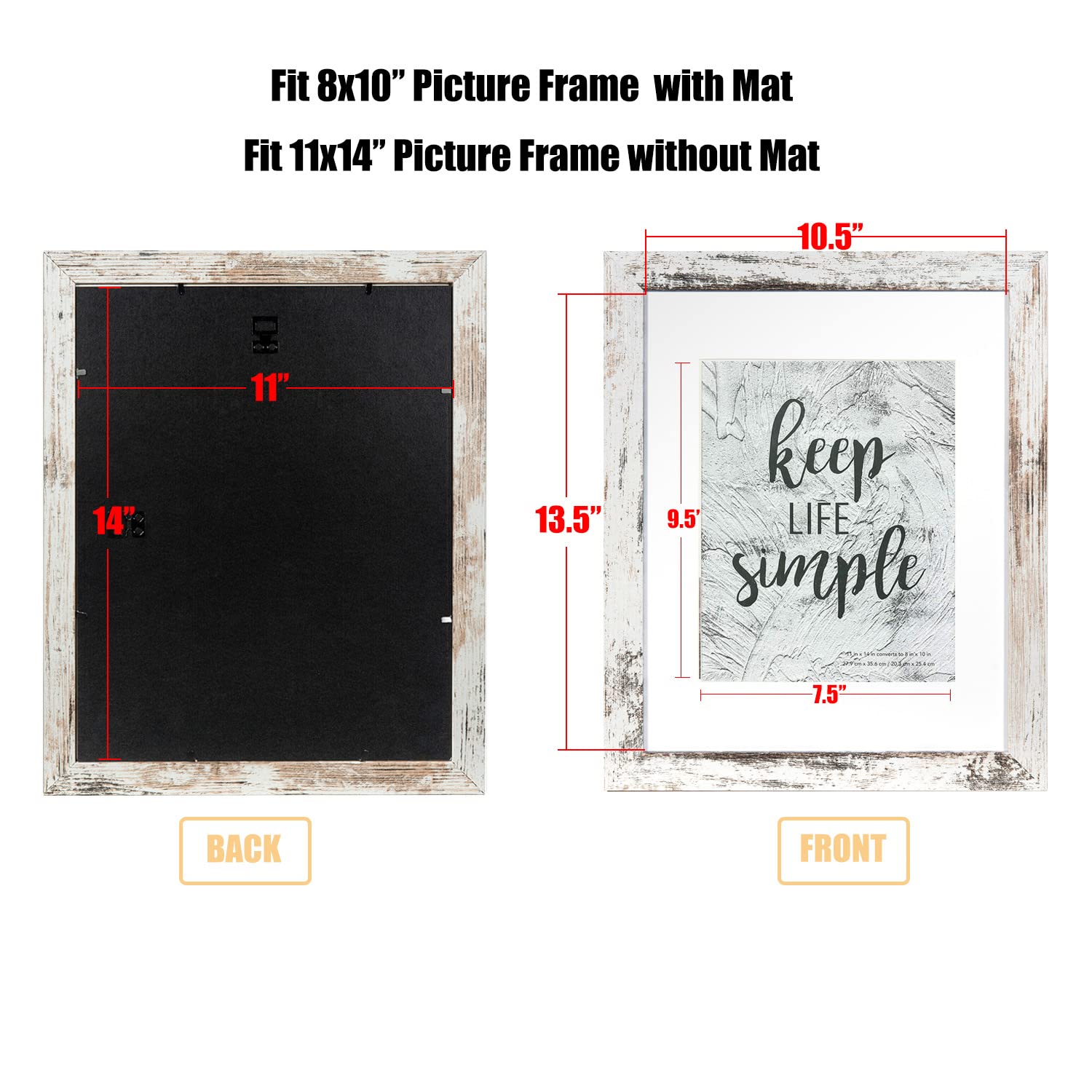 kennethan 11x14 White Picture Frame - Made to Display Pictures 8x10 with Mat or 11x14 Without Mat - Wide Molding - Wall Mounting Material Included…