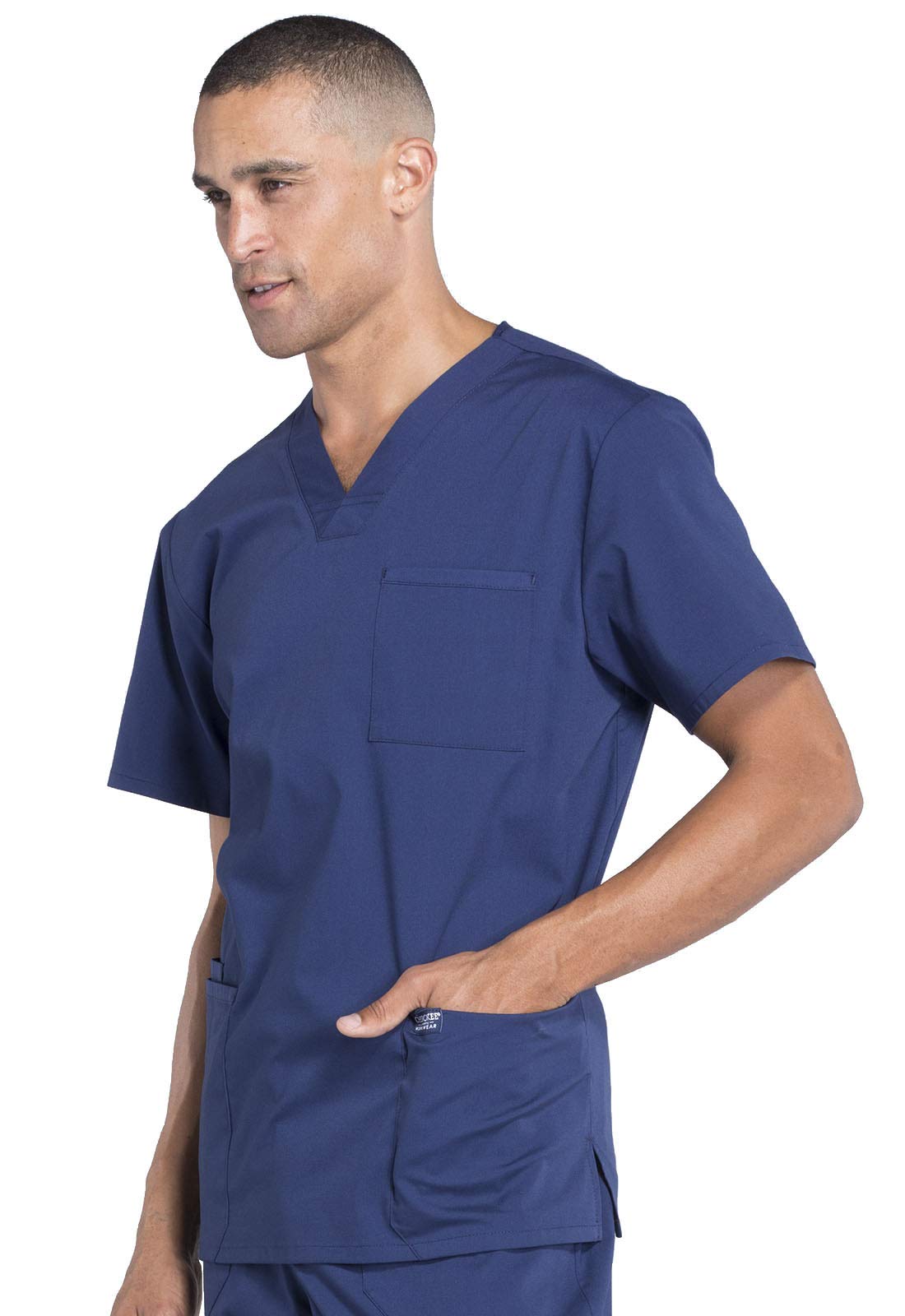 Cherokee Scrubs for Men Workwear Professionals V-Neck 4 Pocket Scrub Top WW695, M, Navy