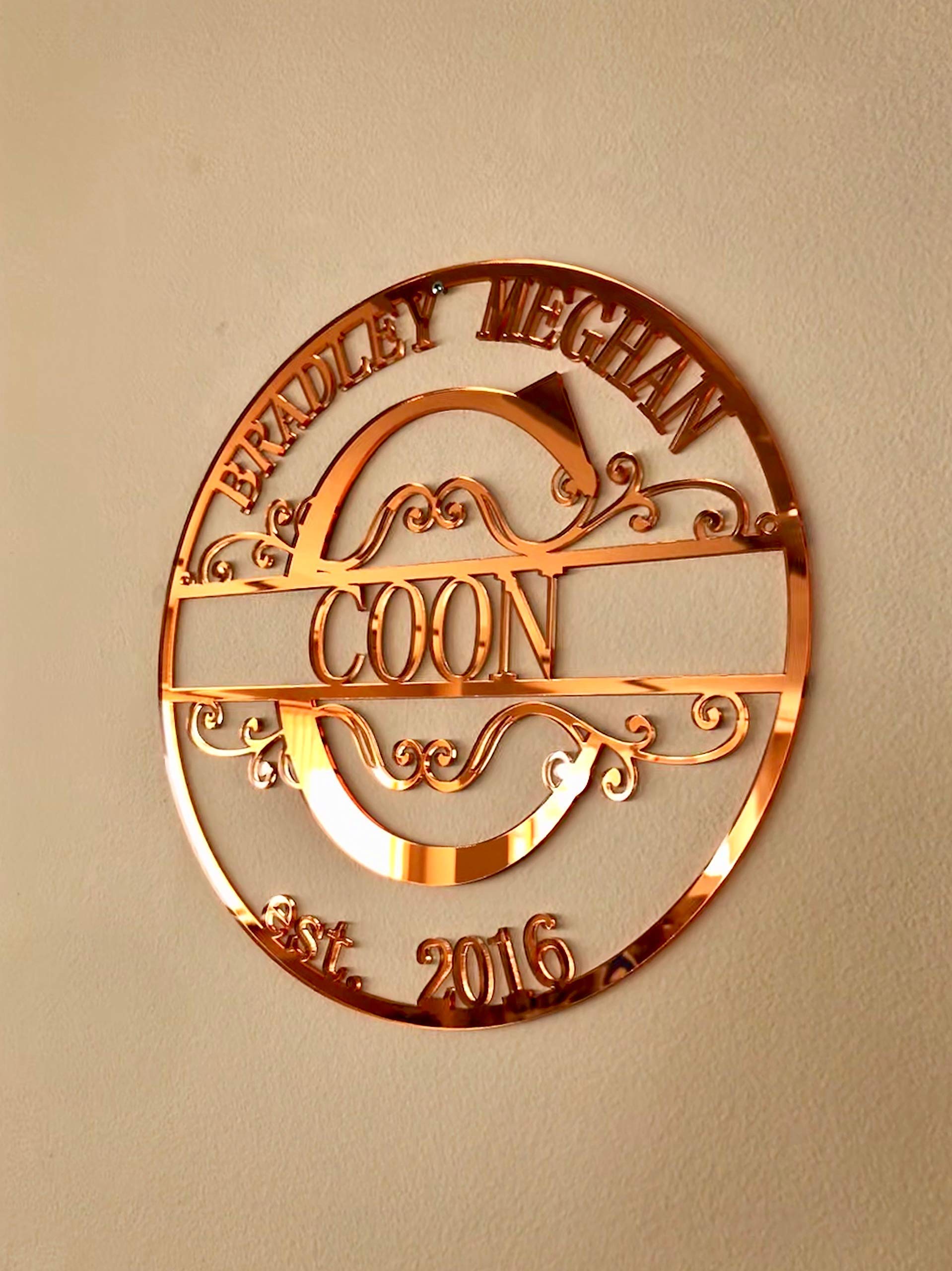 Personalized Name Sign, Custom Last Name Sign, Initial Split Letter, Wreath Monogram, Wedding Gift for Couples, Custom First Names, Door Hanger, Est. Sign, Wall Decor, Housewarming Gift (Design 1)