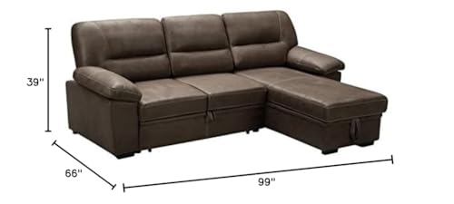 Lilola Home Ashton 96" W Saddle Brown Microfiber Reversible Sleeper Sectional Sofa Chaise