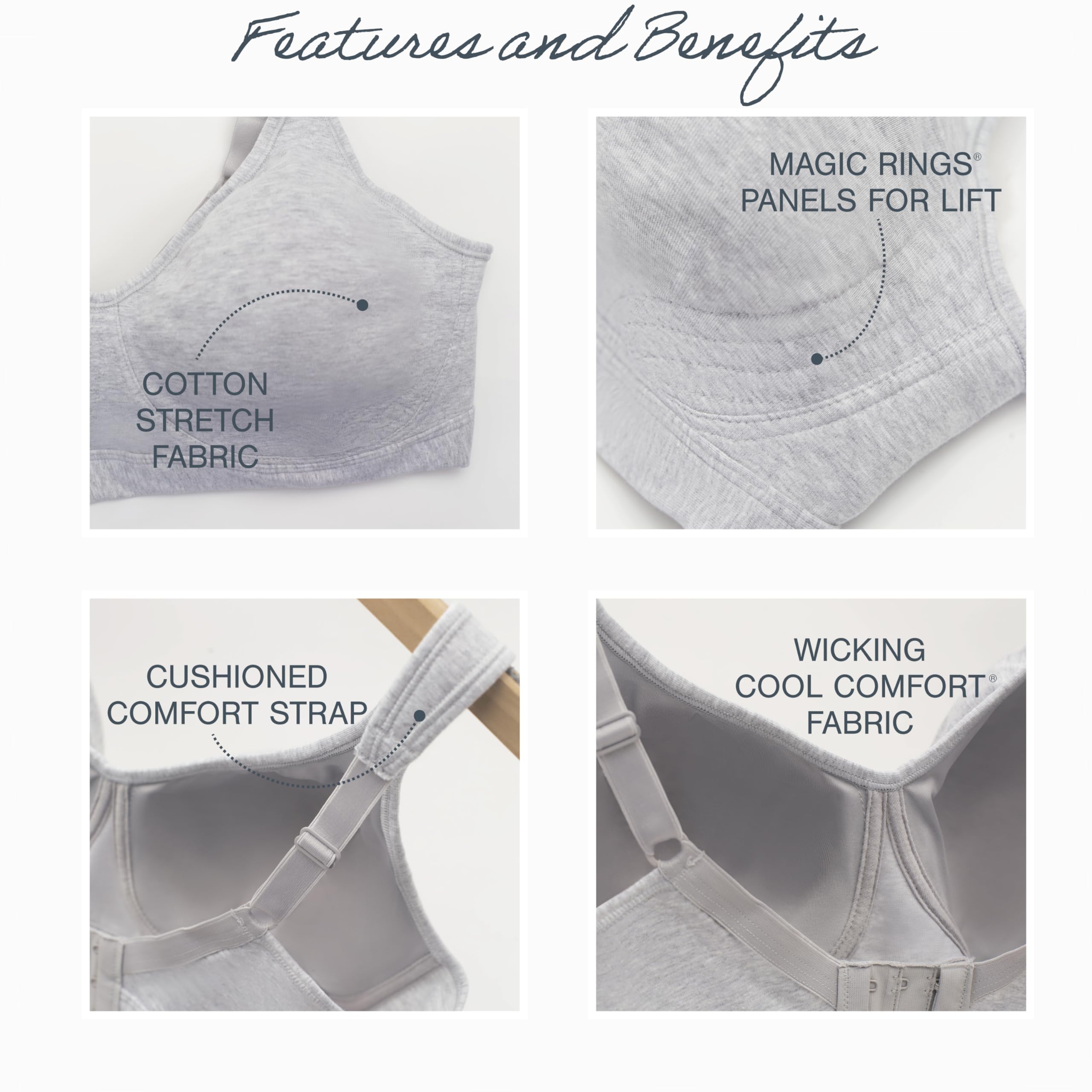 PLAYTEX Womens 18 Hour Ultimate Lift & Support Cotton Stretch Wireless Us474c Full Coverage Bra, Grey Heather, 42C US