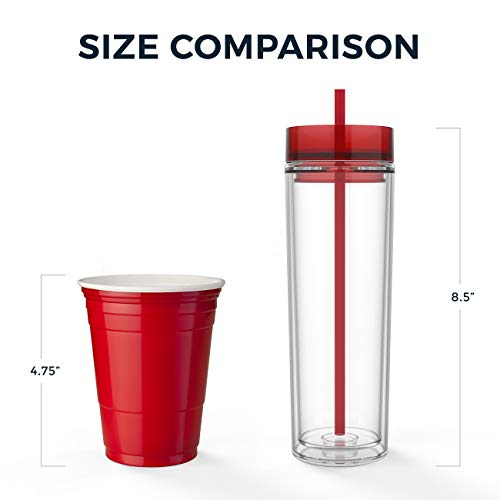 Maars Drinkware Double Wall Insulated Skinny Acrylic Tumblers with Straw and Lid, 16 oz. (12 pack, Assorted)