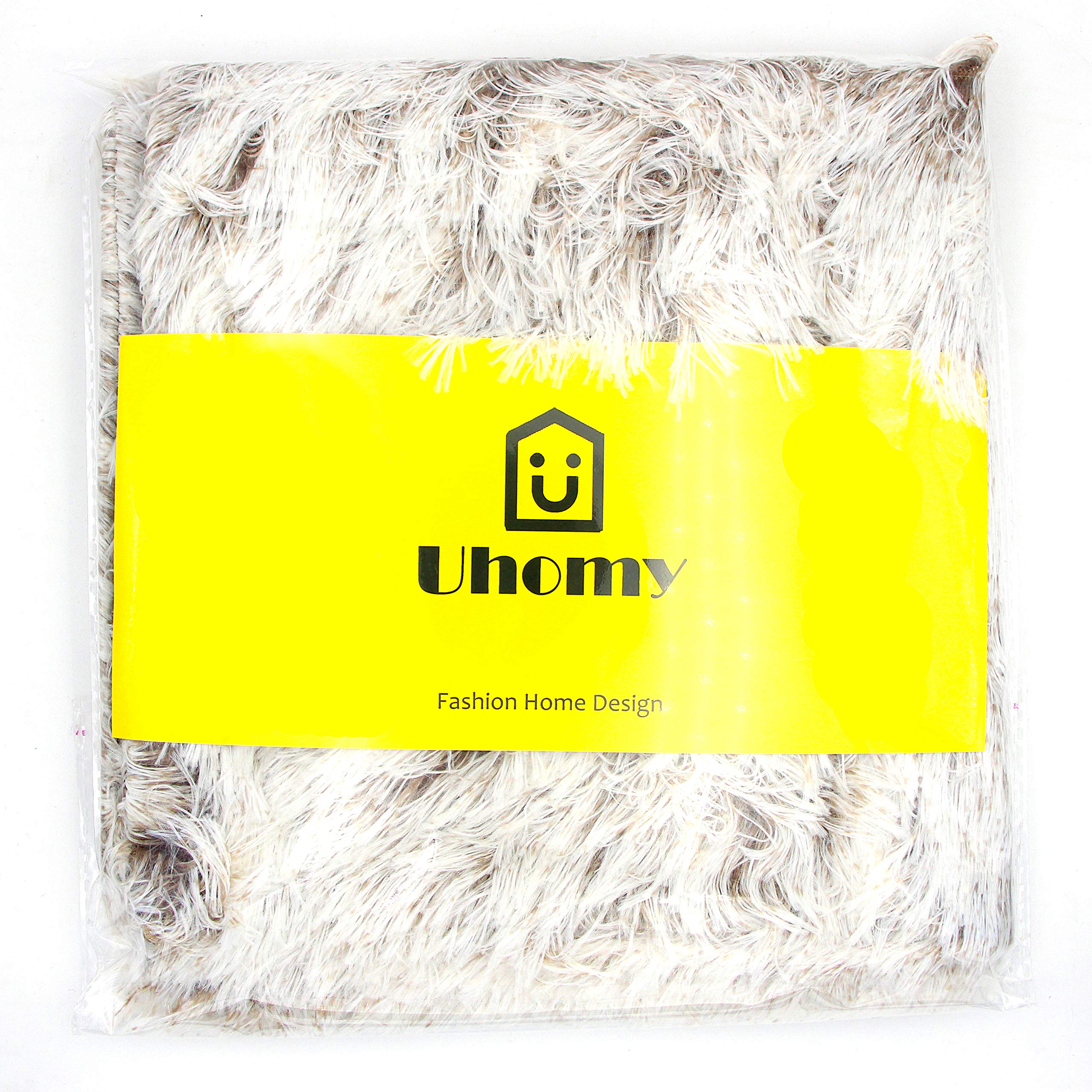 Uhomy 2 Packs Full Home Decorative Fluffy Plush Pillow Covers 18"x18", Luxury Fuzzy Artificial Fur Throw Pillow Case Double Side Fluffy Cushion Cover for Sofa Bed Couch Brown Khaki Ombre 45x45 cm