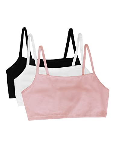 Fruit of The Loom Womens Spaghetti Strap Cotton Pull Over 3 Pack Sports Bra, Blushing Rose/White/Black Hue, 32
