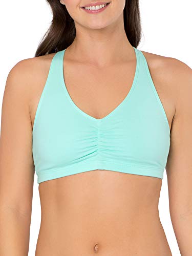 Fruit of the Loom womens Adjustable Shirred Front Racerback Sports Bra, Mint Chip/White/Grey Heather - 3 Pack, 40 US