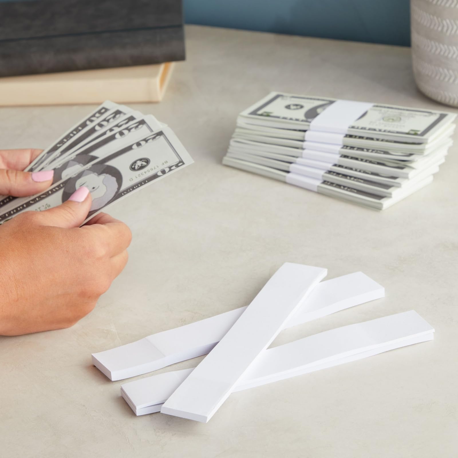 Juvale 300 Pack Money Bands for Cash, Blank Self-Adhesive Currency Straps, Bill Wrappers (White, 7.8x1.2 in)