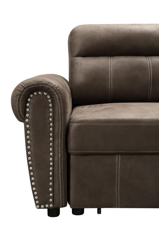 Lilola Home Ashton 96" W Saddle Brown Microfiber Reversible Sleeper Sectional Sofa Chaise