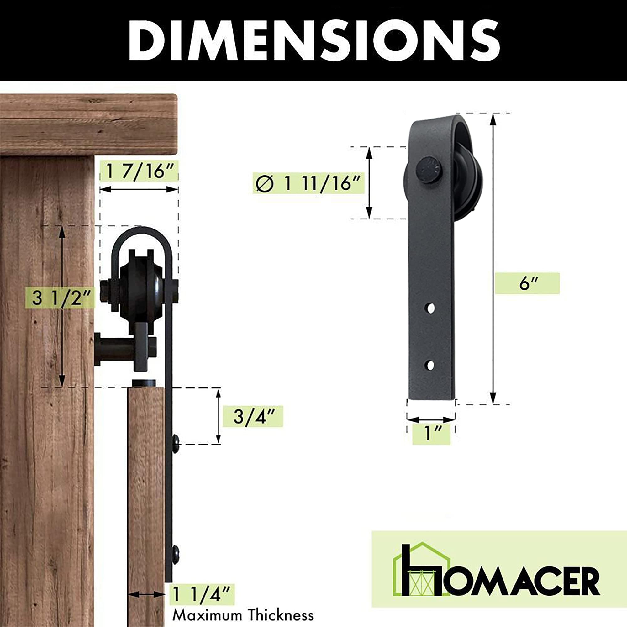 Homacer Mini Black Rustic Non-Bypass Sliding Barn Door Hardware Kit, for Two/Double Doors, 96-inch Long Flat Track, Classic Design Roller, Cabinet TV Stand Console Use…
