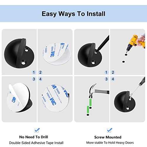 Door Stopper, Floor Door Stop Modern Black Door Stoppers Sound Dampening Rubber Bumper Adhesive Door Stops No Drilling Doorstop Wall Protector, Dome Shaped, 2 Pack