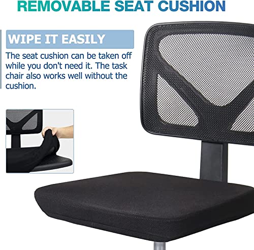 Ergonomic Home Office Desk Chair, Adjustable Armless Computer Chair with Lumbar Support, Small Mesh Task Chair with Backrest Swivel Rolling for Study, Office, Conference Room