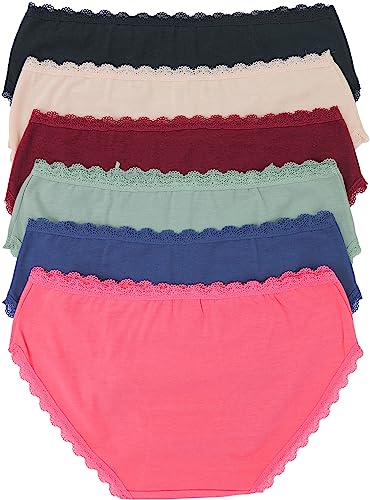 ToBeInStyle Women's 6 Pack Lacey Edge 2 Cotton Hipster Panties - Medium
