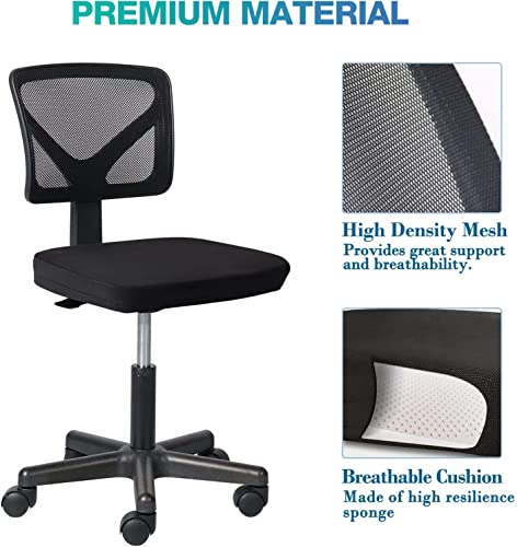 Ergonomic Home Office Desk Chair, Adjustable Armless Computer Chair with Lumbar Support, Small Mesh Task Chair with Backrest Swivel Rolling for Study, Office, Conference Room