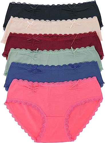ToBeInStyle Women's 6 Pack Lacey Edge 2 Cotton Hipster Panties - Medium