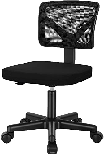 Ergonomic Home Office Desk Chair, Adjustable Armless Computer Chair with Lumbar Support, Small Mesh Task Chair with Backrest Swivel Rolling for Study, Office, Conference Room