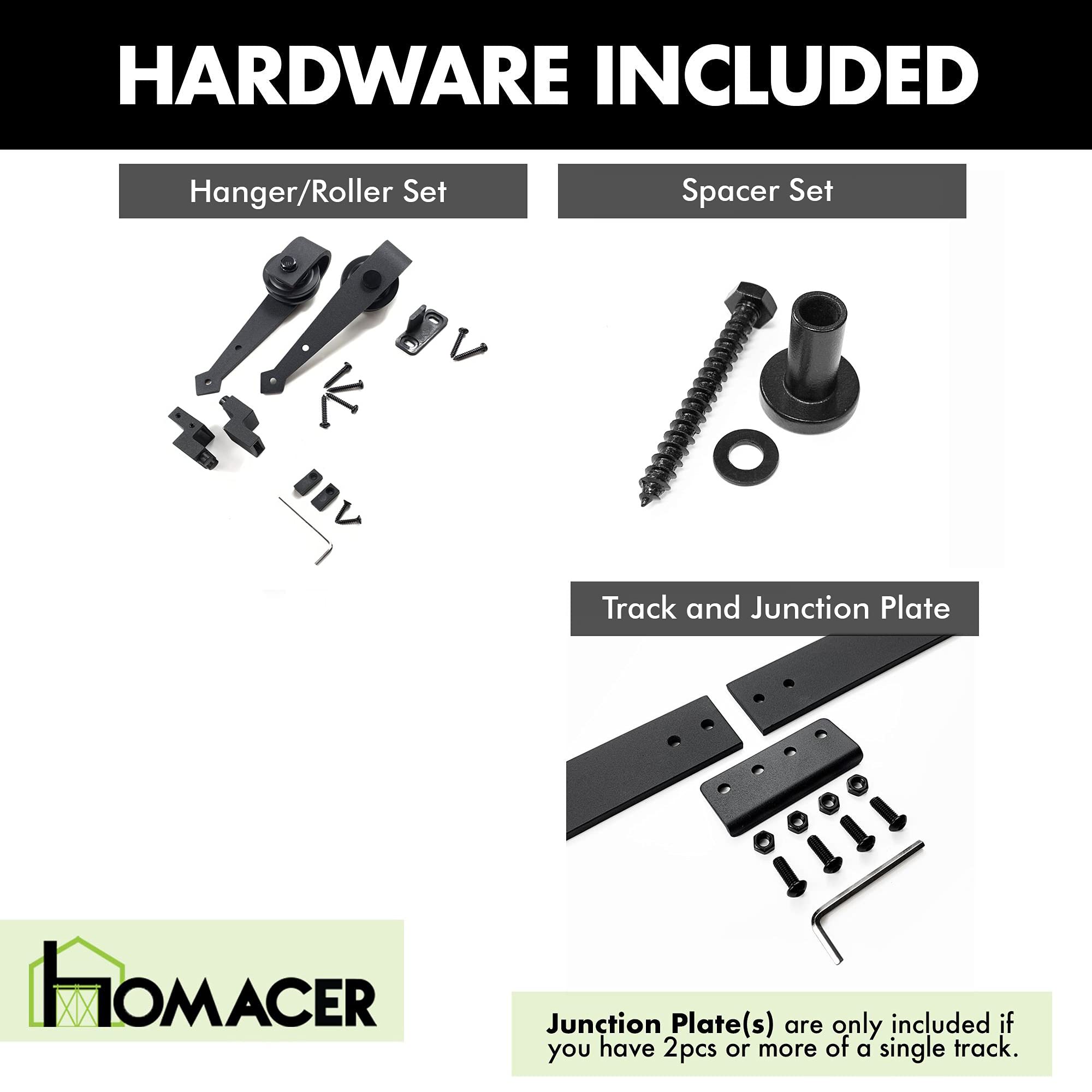 Homacer Mini Black Rustic Non-Bypass Sliding Barn Door Hardware Kit, for Two/Double Doors, 54-inch Long Flat Track, Arrow Design Roller, Cabinet TV Stand Console Use…