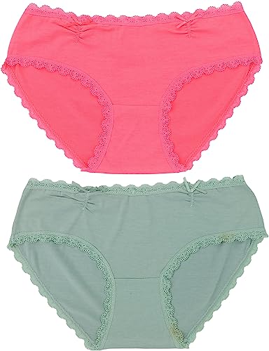 ToBeInStyle Women's 6 Pack Lacey Edge 2 Cotton Hipster Panties - Medium