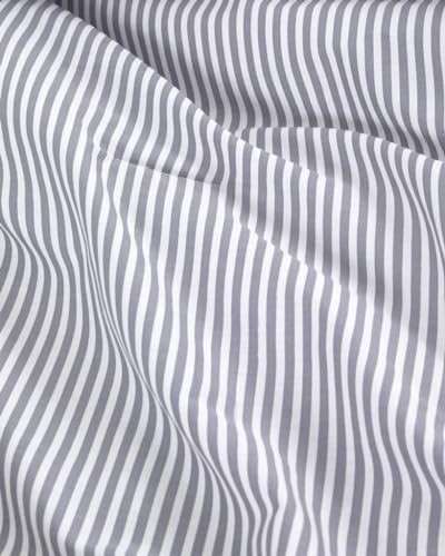 Wake In Cloud - Striped Comforter Set, 100% Cotton Fabric, Ticking Stripe Vertical Pinstripe Neutral Farmhouse Aesthetic, 3 Pieces Bedding Set, Gray, Queen Size