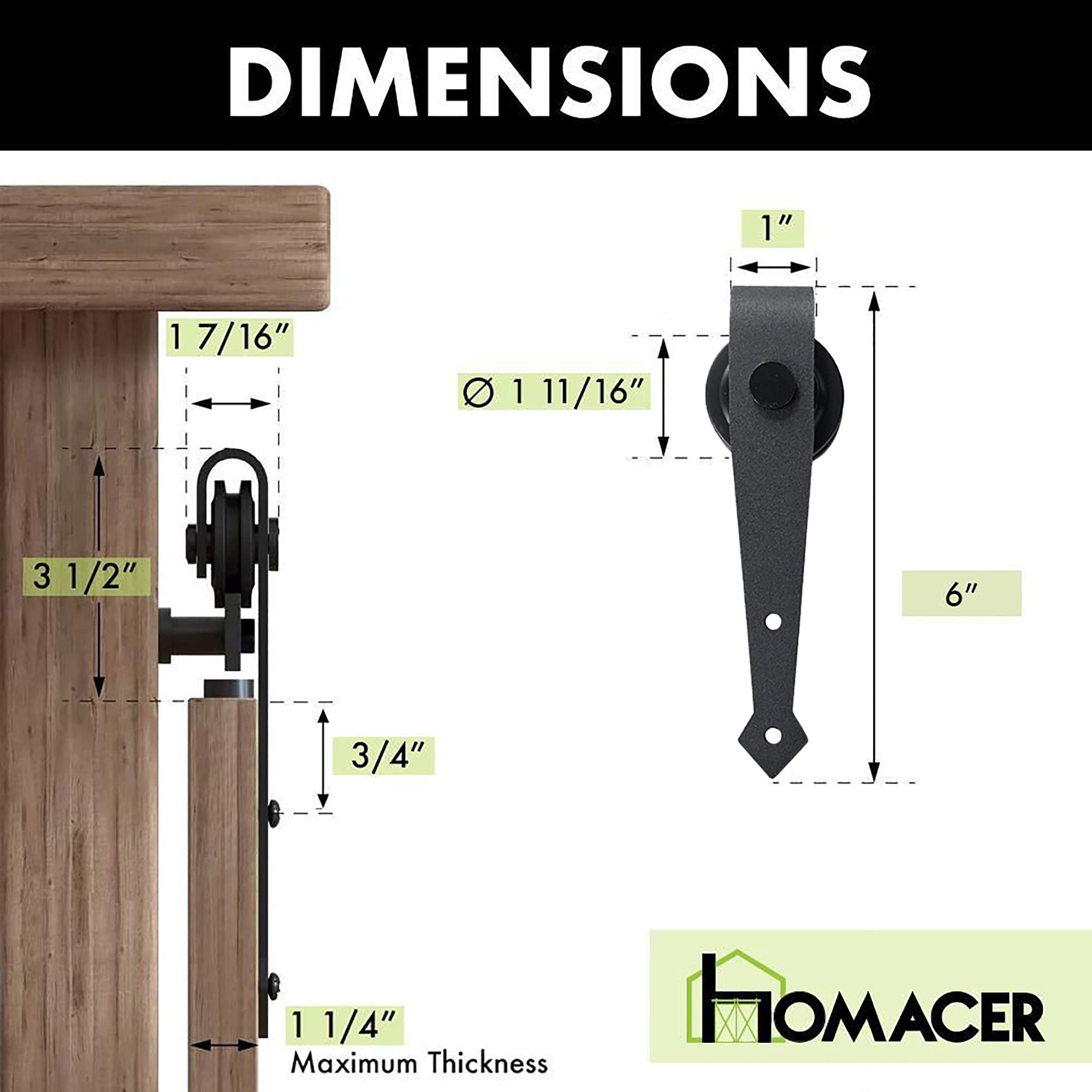 Homacer Mini Black Rustic Non-Bypass Sliding Barn Door Hardware Kit, for Two/Double Doors, 54-inch Long Flat Track, Arrow Design Roller, Cabinet TV Stand Console Use…