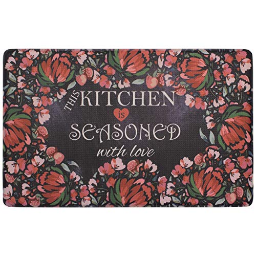 Chef Gear Floral Novelty Wellness Anti-Fatigue Kitchen Mat, Cooking & Standing Relief, Memory Foam & Skid-Resistant, 20" x 39", Brown Red