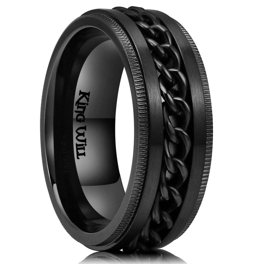 King Will INTERTWINE 8mm Spinner Ring Black Stainless Steel Fidget Ring Anxiety Ring For Men Size 7