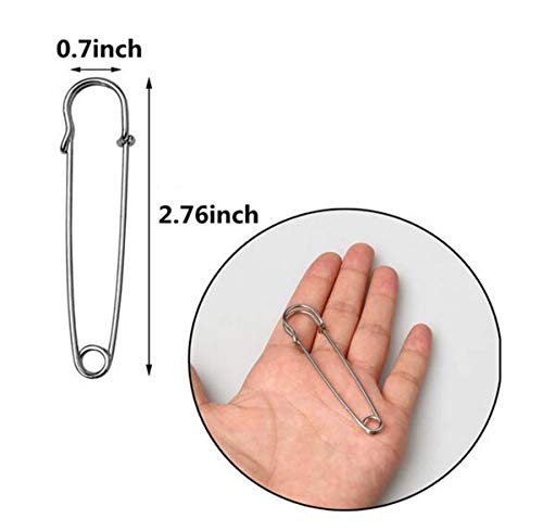 ReachTop Pack of 30 Large Safety Pins, 2.76" Heavy Duty Blanket Pins Bulk Steel Spring Lock Pins Fasteners for Blankets Crafts Skirts Kilts Brooch Making