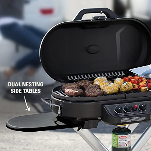 Coleman RoadTrip 285 Portable Stand-Up Propane Grill with 3 Adjustable Burners & Instastart Ignition, 20,000 BTUs of Power for Outdoor Cooking