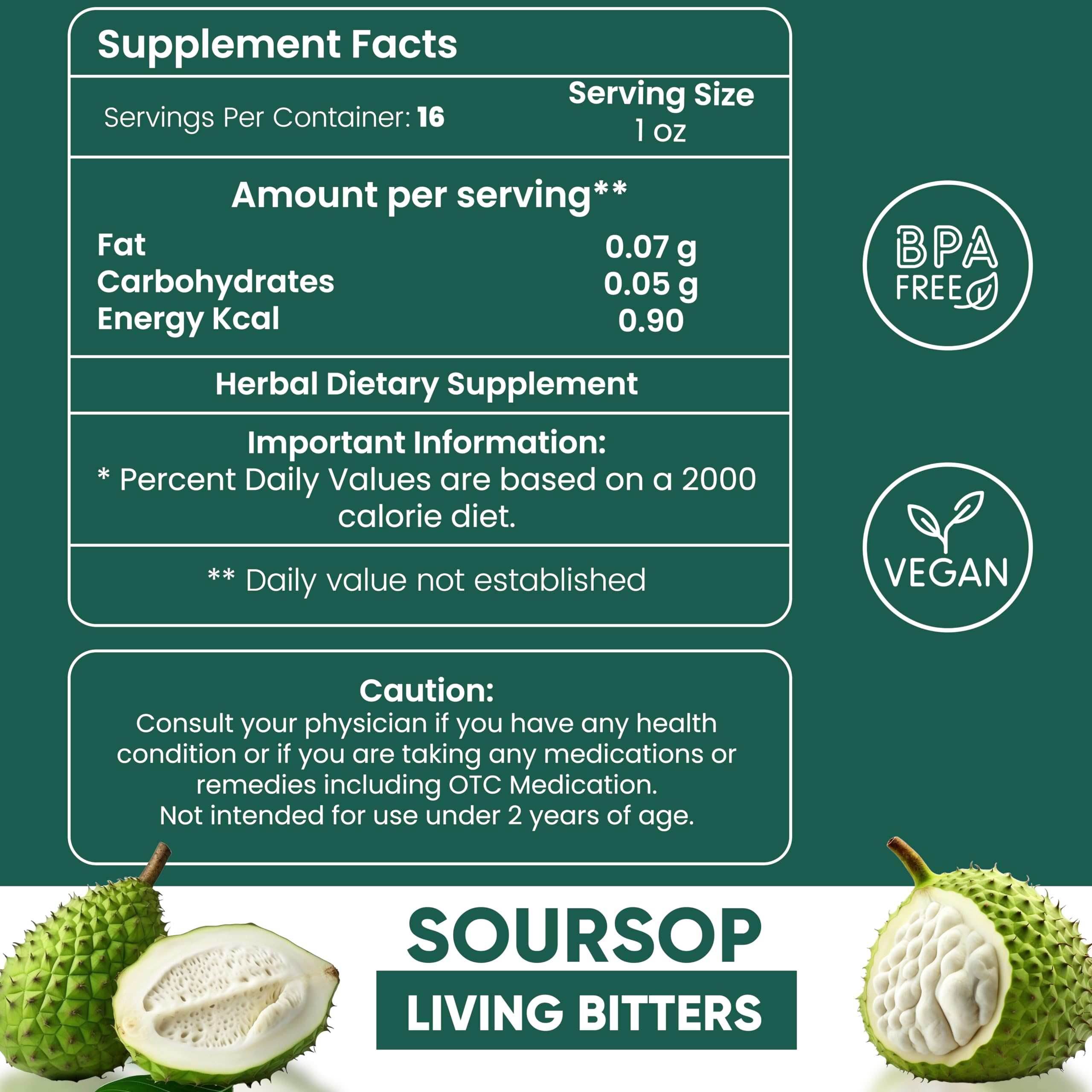 Herboganic Soursop Bitters Liquid | Natural Living Bitters for overall wellness 16 OZ | Soursop Bitters