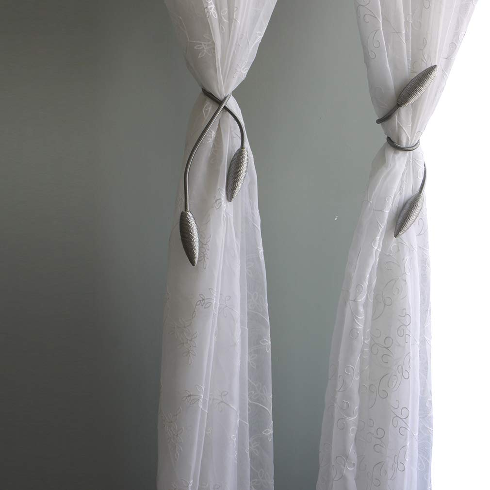 Valea Home 2 Pieces Curtain Tiebacks Clips Creative Window Drape Twist Tie Backs European Style Custom Made Curtain Holders Decorative Draperies Holdbacks, Silver Grey