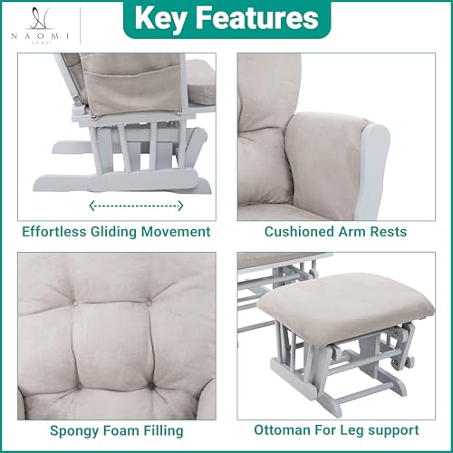Brisbane Nursery Glider & Ottoman Sets, Glider Recliner Nursery Rocking Chair, Nursery Glider Rocker with Ottoman, Reclining Gliders & Chairs for Breastfeeding, Maternity, Napping - Light Gray