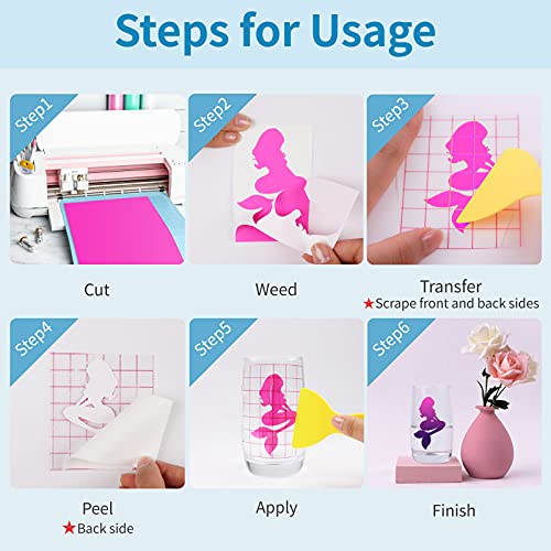 HTVRONT Color Changing Vinyl Permanent Adhesive Vinyl for Cricut,8 Pack Cold Permanent Vinyl Bundle 6 Colors-12" x 10" Vinyl Sheets +2 Transfer Tape Sheets Sensitive to Cold Vinyl for Stickers Decals Cups Water Bottles