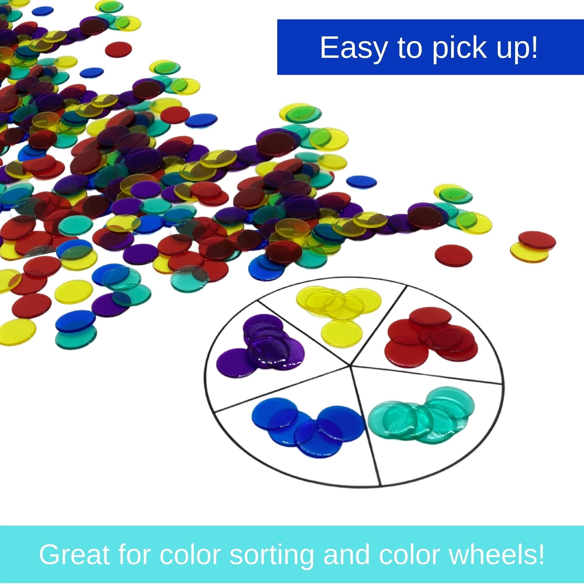 MR CHIPS Plastic Bingo Chips for Games 1000 Count Bag - Solid and Transparent Colors Counting Red 3/4 Inch