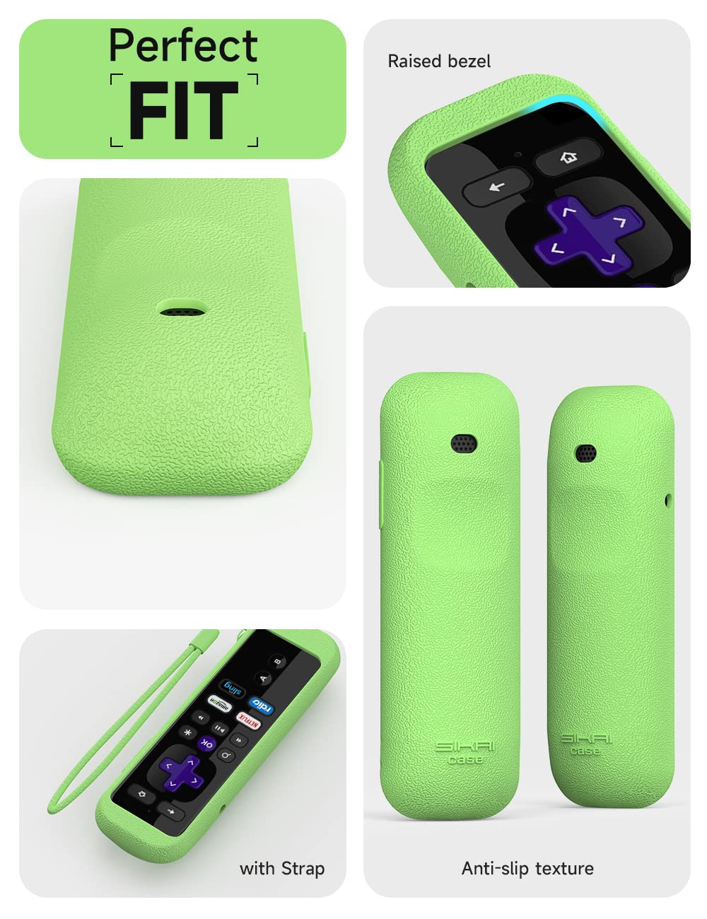 Roku Gaming Remote Case SIKAI Shockproof Protective Case for Roku 3 (4230 and 4200) Roku 2 (4210) RC54R Enhanced Remote Anti-Slip Washable Dust-Proof Anti-Lost with Hand Strap (Glow in Dark Green)