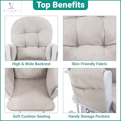 Brisbane Nursery Glider & Ottoman Sets, Glider Recliner Nursery Rocking Chair, Nursery Glider Rocker with Ottoman, Reclining Gliders & Chairs for Breastfeeding, Maternity, Napping - Light Gray